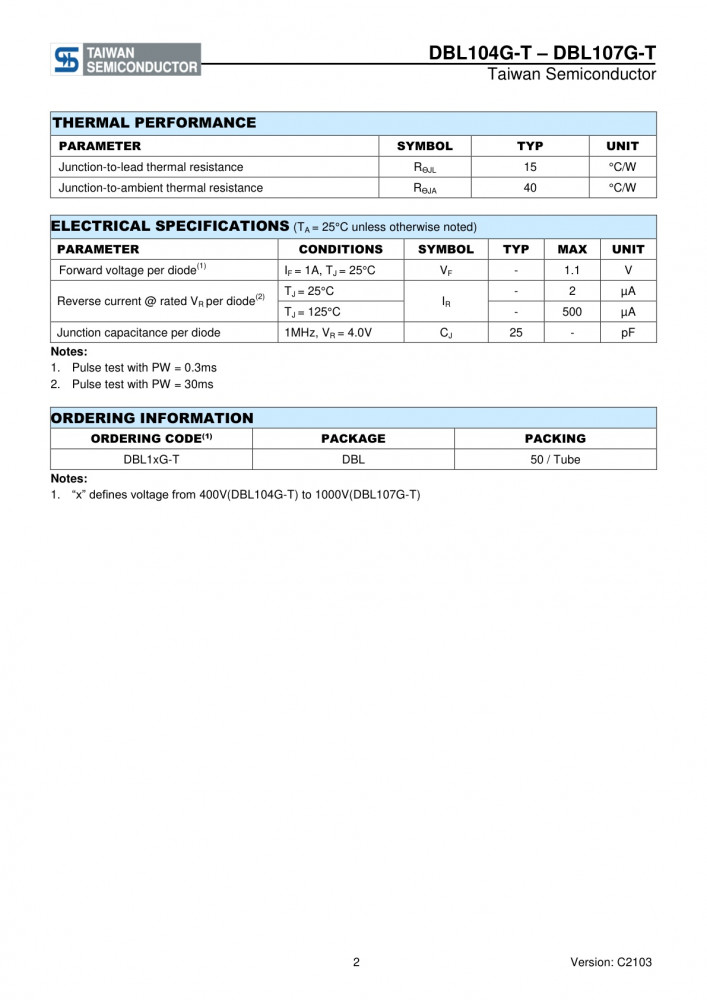 DBL105G-T datasheet page 2