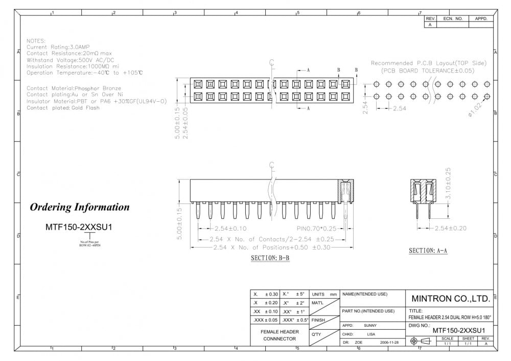 MTF150-205SU1 MINTRON technical drawing