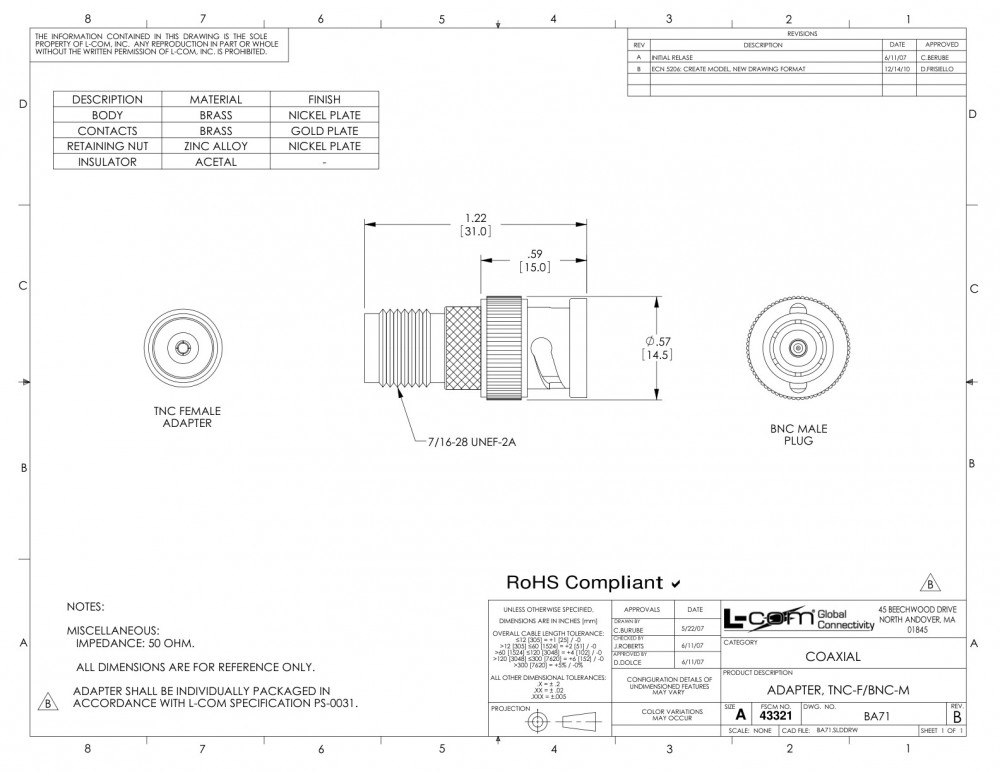 L-com BA71 technical document page