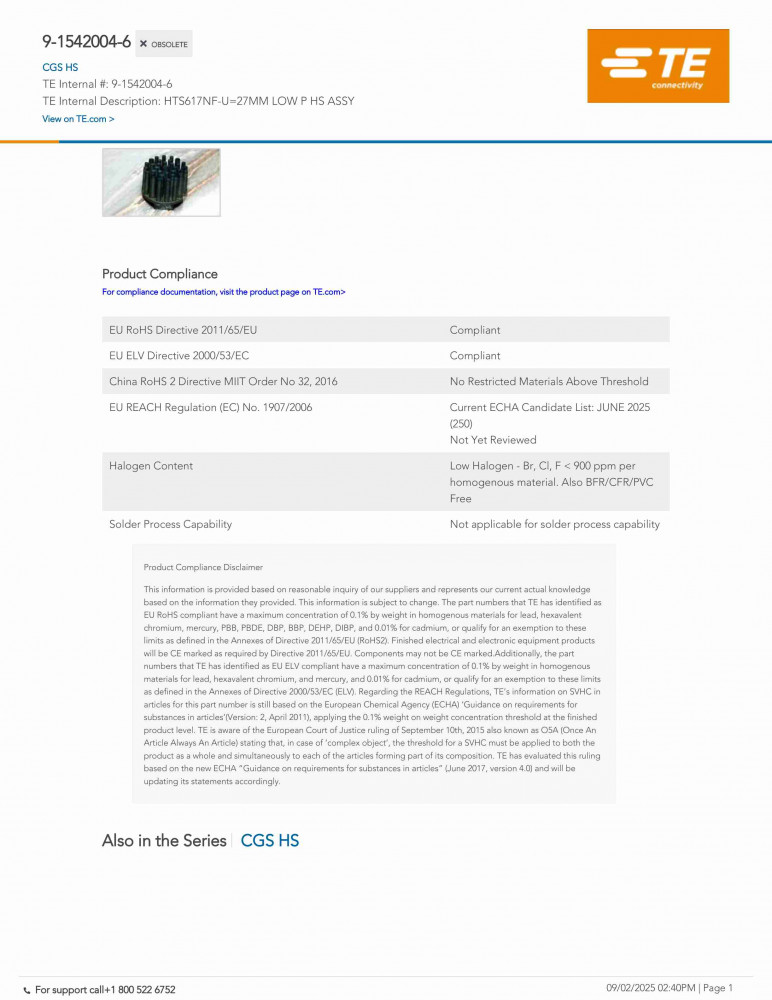 Product document image 1 for model 9-1542004-6
