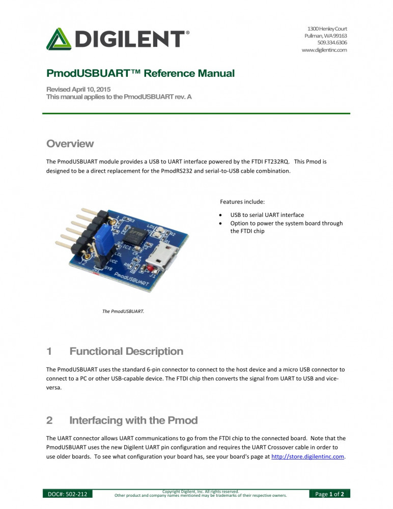 PmodUSBUART document page 1