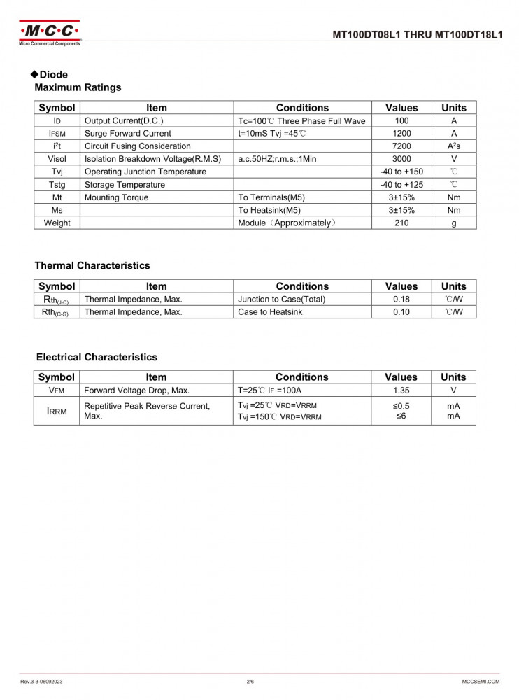 MT100DT18L1-BP datasheet page 2