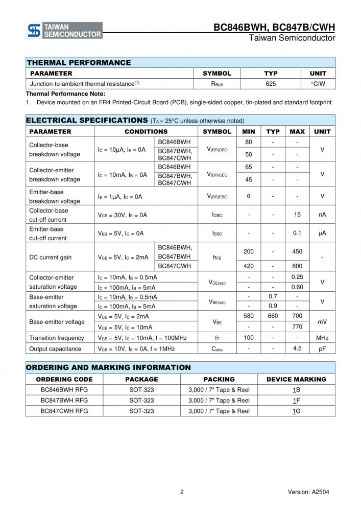 BC847BWH datasheet page 2