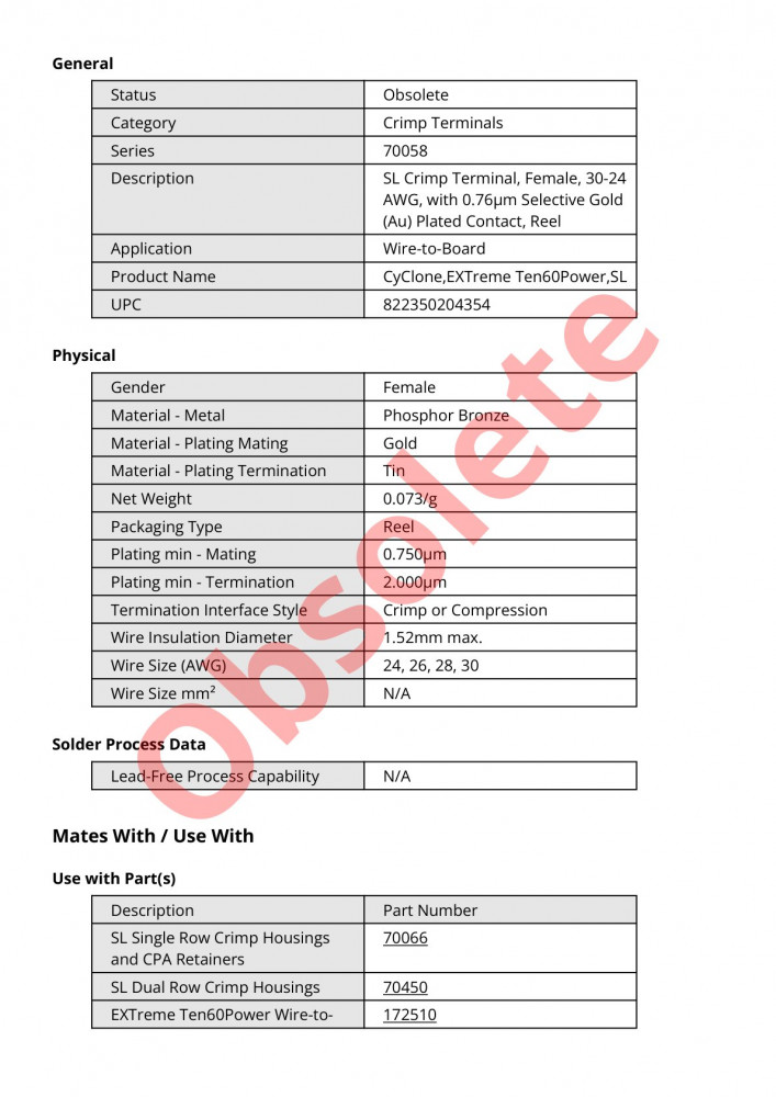Technical document page 2 for MOLEX 700580083