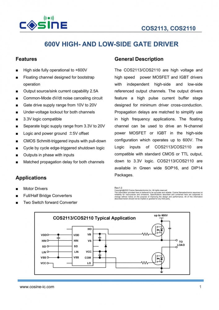 COS2113 datasheet page 1