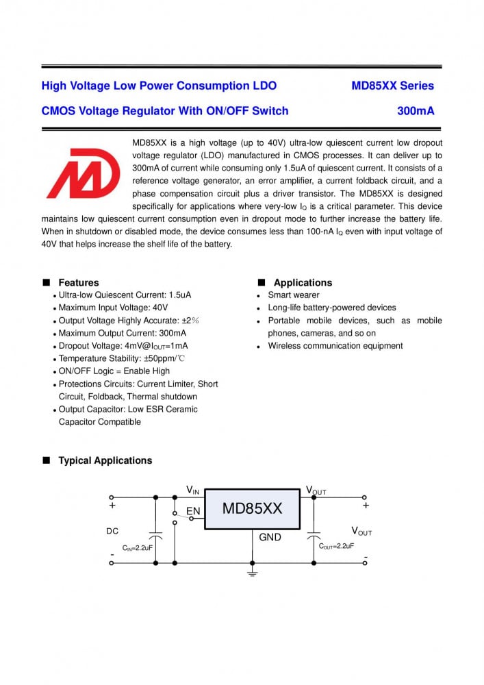 MD85XX datasheet page 1