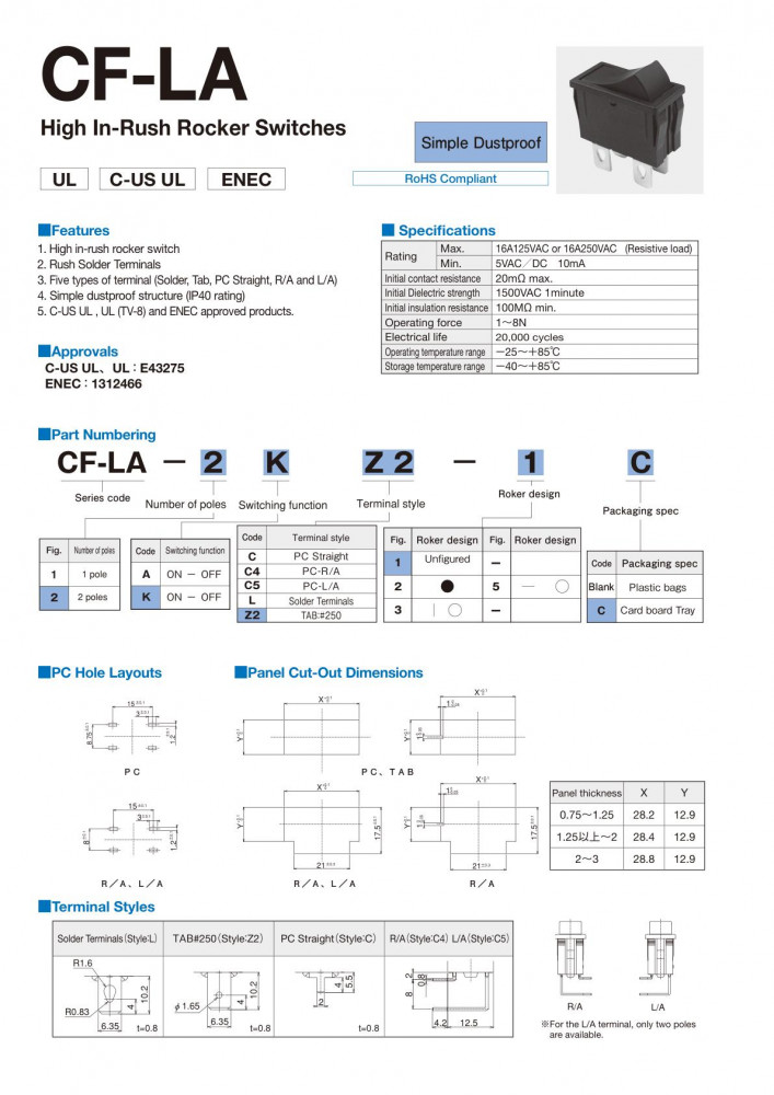 Nidec CF-LA rocker switch documentation, page 1
