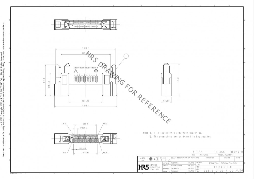HRS FX15M-21P-C technical drawing page 1