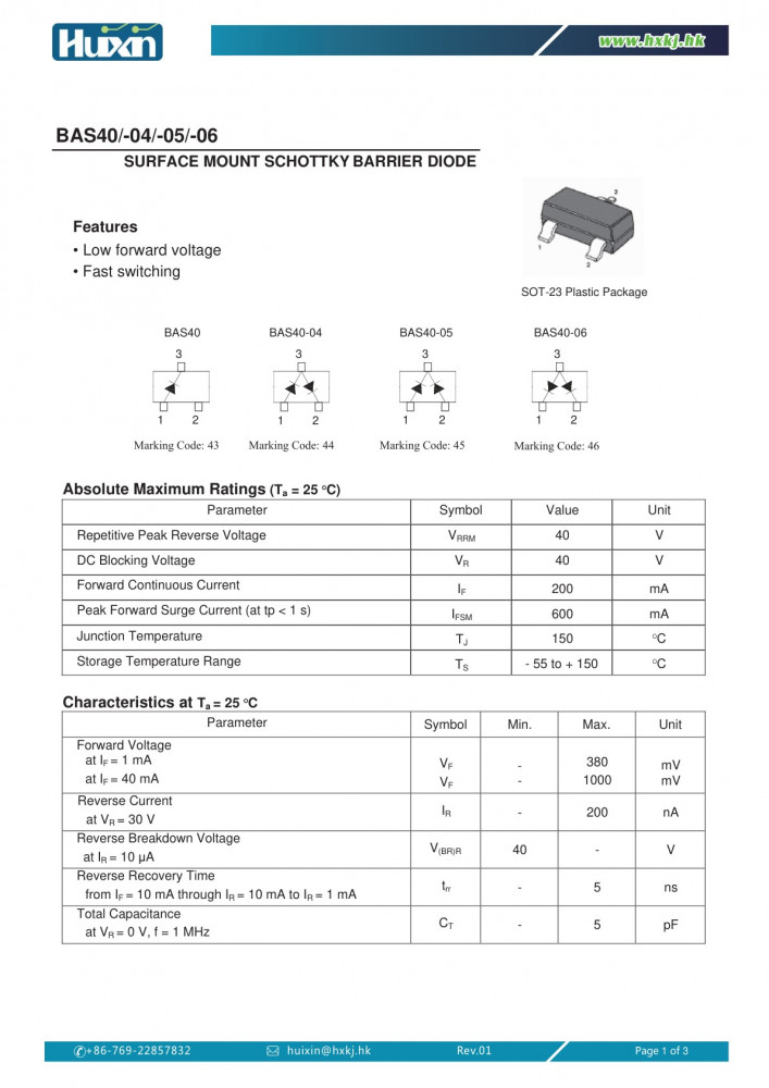 BAS40-06 technical document page 1