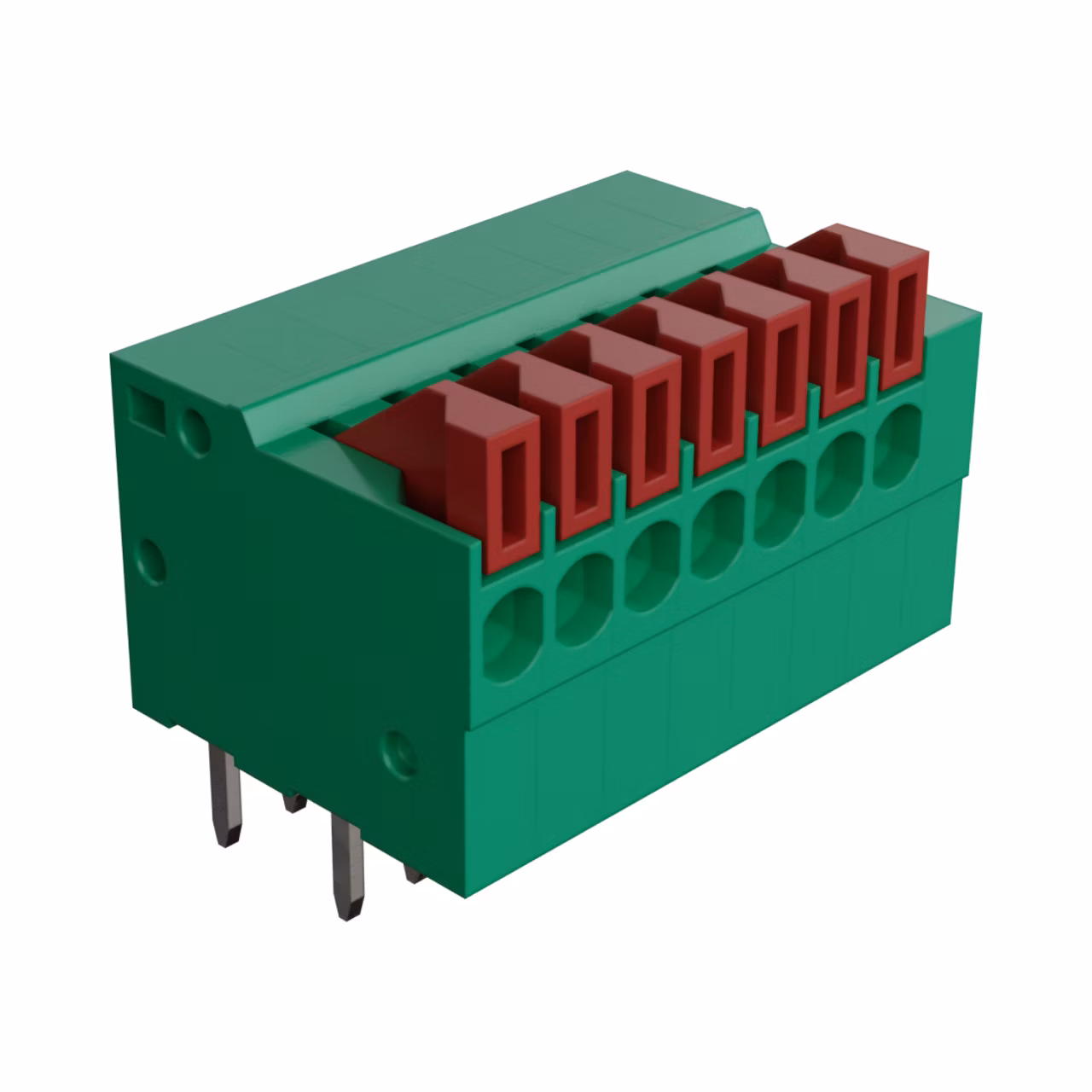 2.54mm Pitch, Eurostyle Fixed-Mount Push-Button Terminal Block, Horizontal, 6A, 26-18 AWG, Green, 7 Circuits for sale