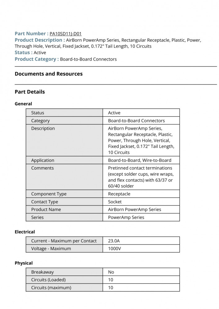 PA10SD11J-D01 technical document page 1