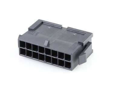 Micro-Fit 3.0 Plug Housing, Dual Row, 16 Circuits, UL 94V-2, Glow-Wire Capable, Black