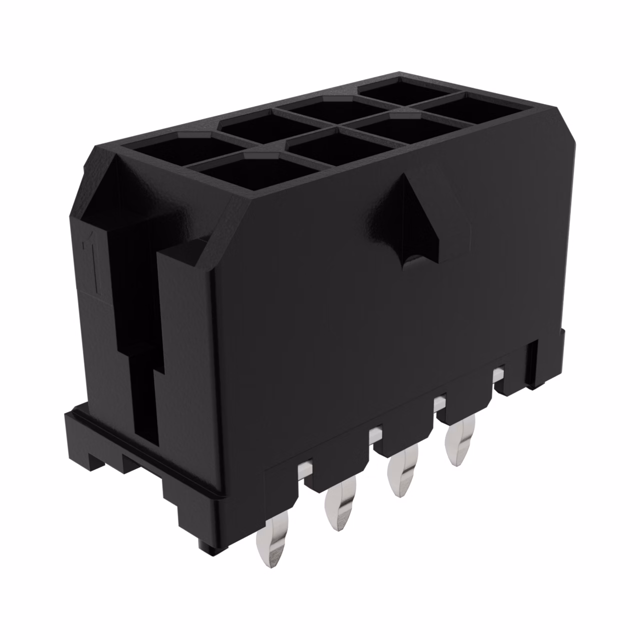 Micro-Fit 3.0 Vertical Header, 3.00mm Pitch, Dual Row, 8 Circuits, Kinked Tail, with PCB Polarizing Peg, 2.54µm Matte Tin Plating, Glow-Wire Capable, Black for sale