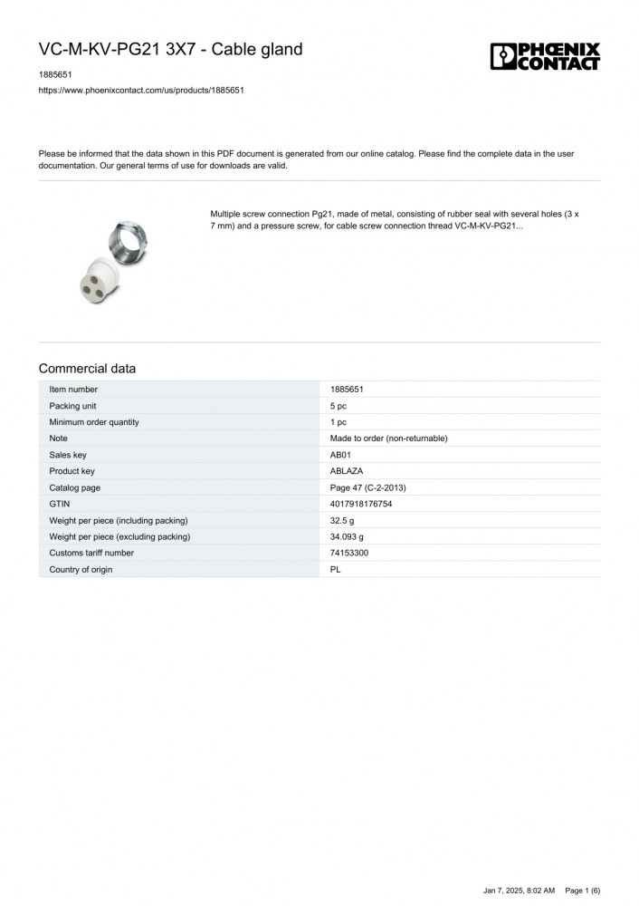 Phoenix Contact 1885651 technical document page 1