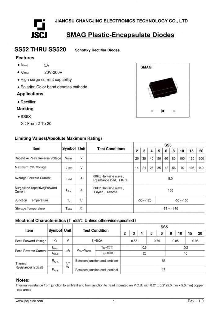 JSCJ SS54 datasheet page 1