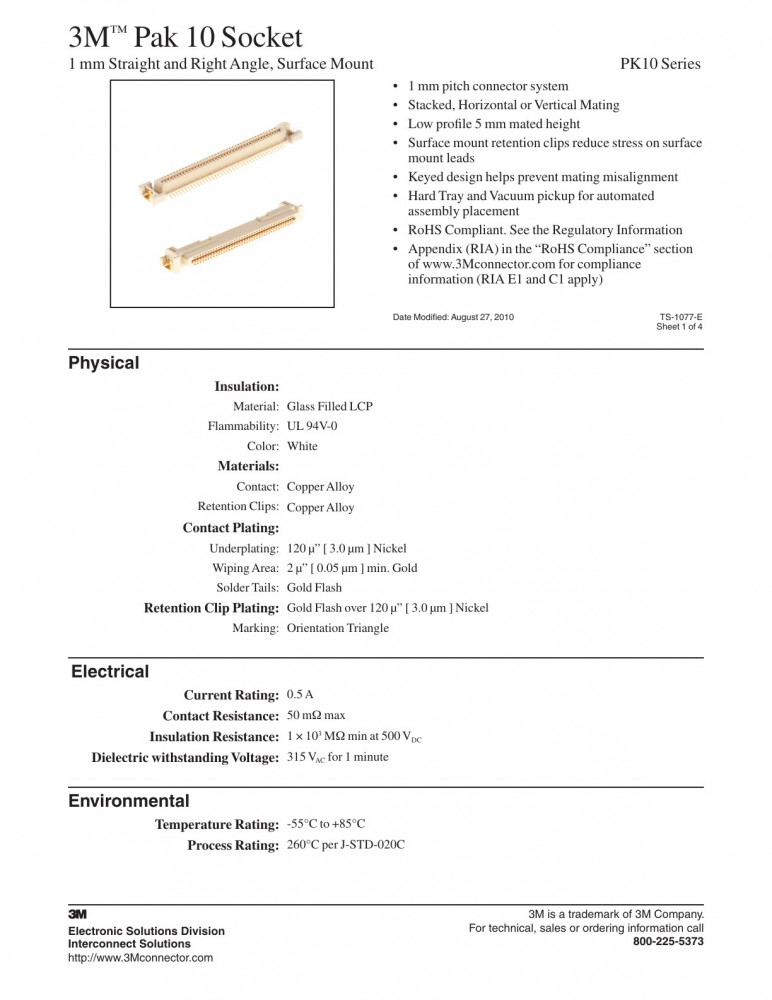 3M PK10 TS-1077 technical sheet page 1