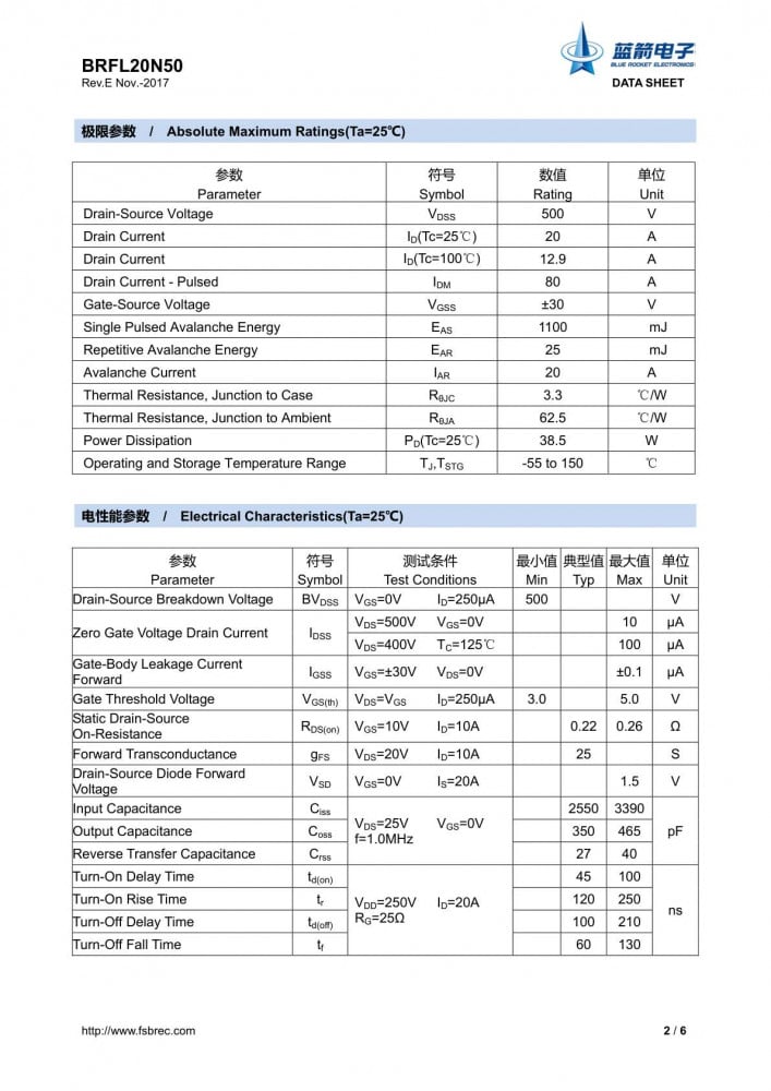 BRFL20N50 datasheet page 2