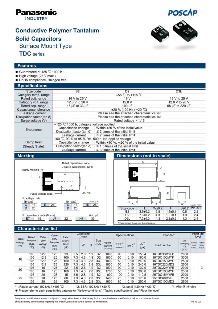 Panasonic TDC series datasheet page 1