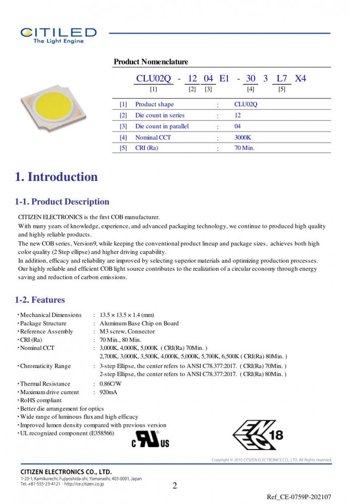CITIZEN CLU02Q datasheet page 2