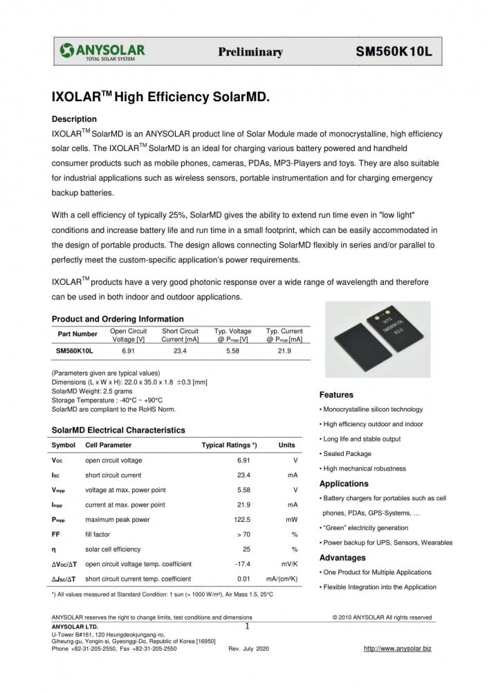 ANYSOLAR SM560K10L datasheet page 1