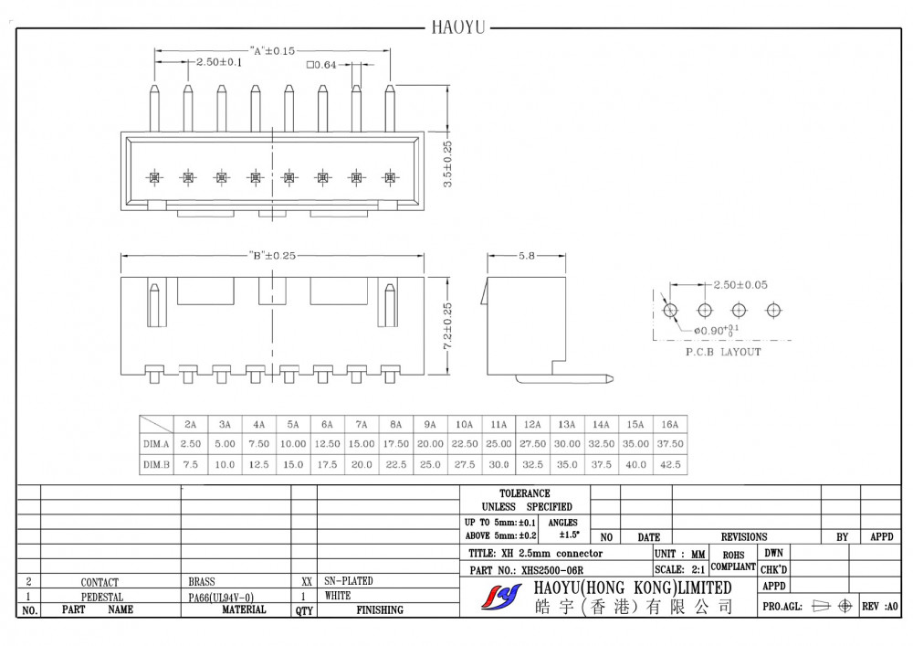 HOOYA XHS2500-06R technical drawing