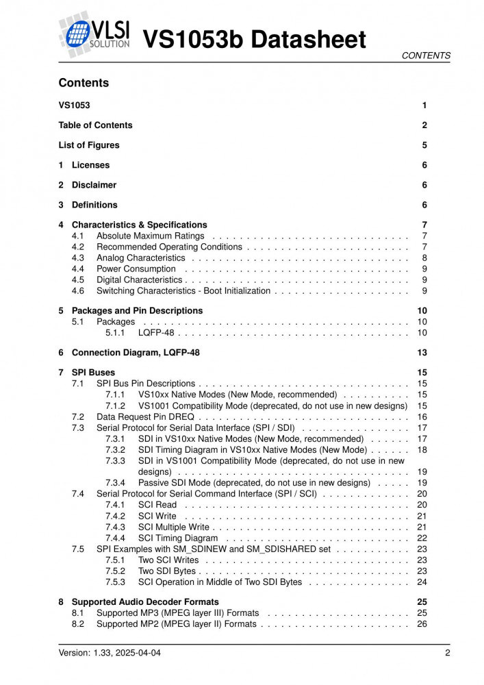VS1053 datasheet page 2