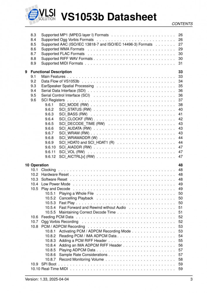 VS1053 datasheet page 3
