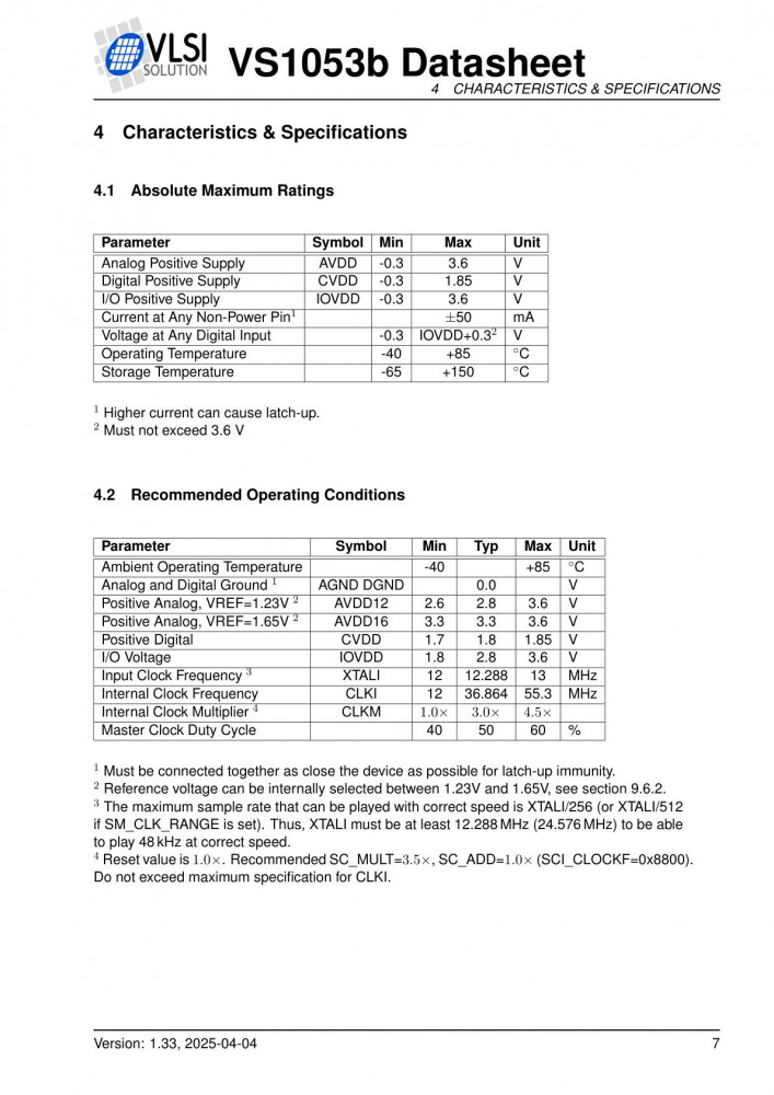 VS1053 datasheet page 7