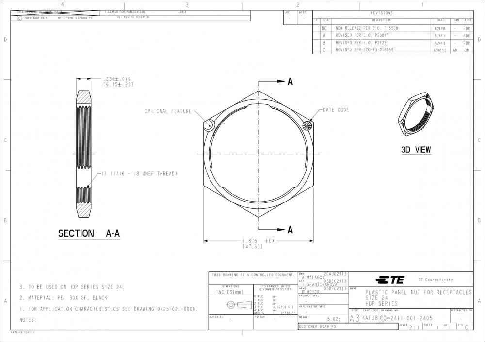 TE Connectivity 2411-001-2405 controlled drawing