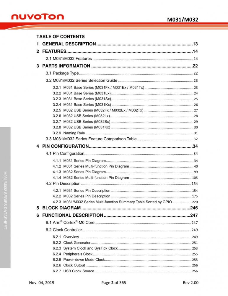 M031 M032 datasheet page 2