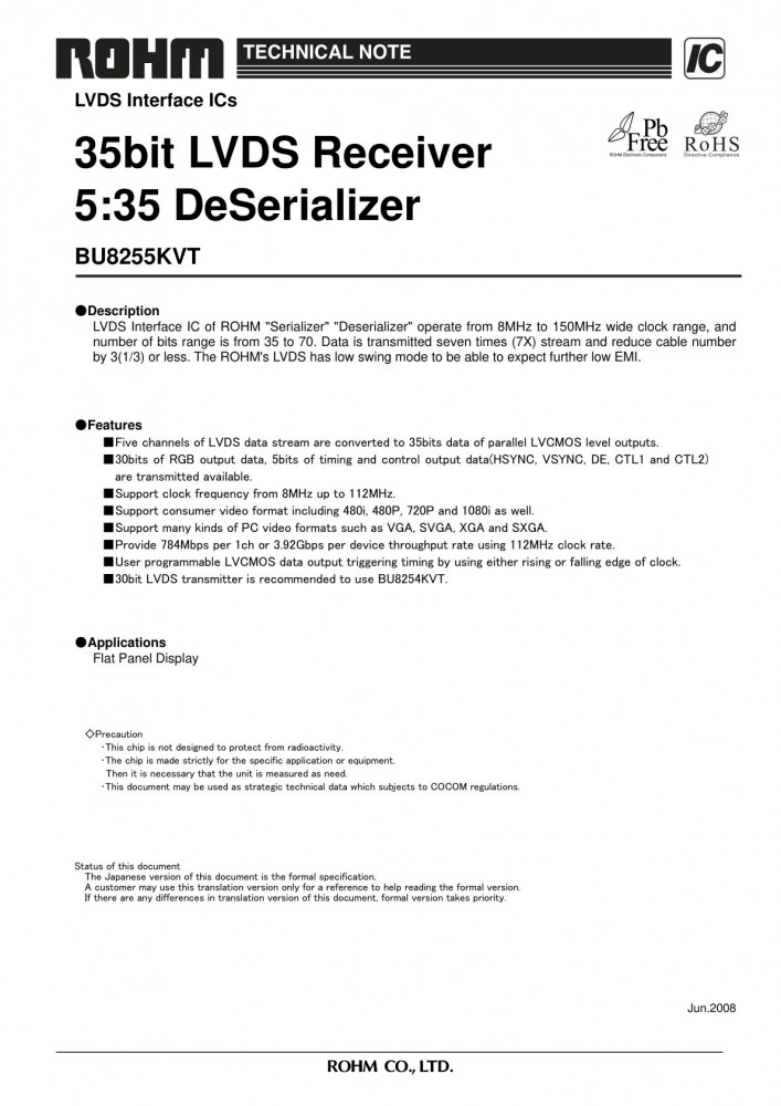 BU8255KVT-E2 datasheet page 1