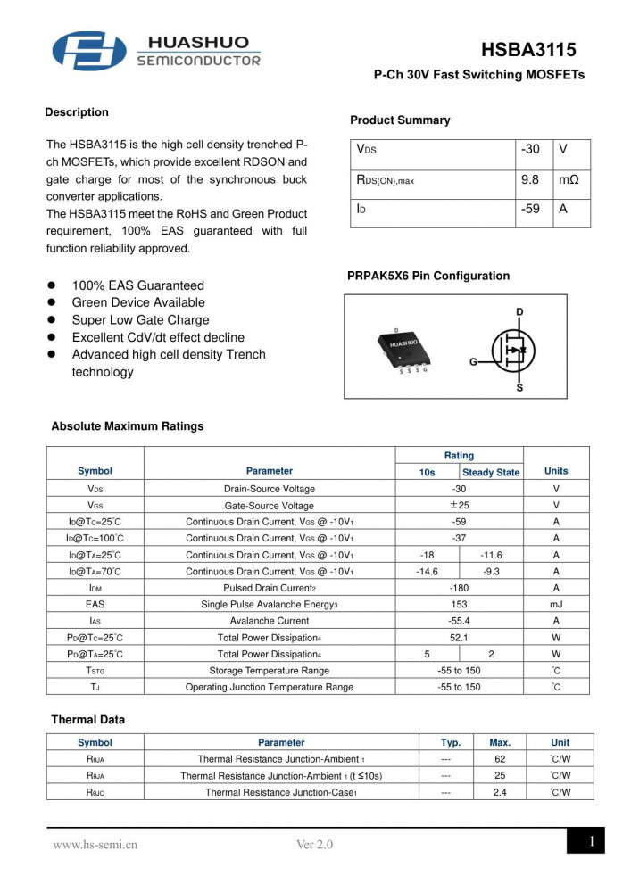 HSBA3115 datasheet page 1