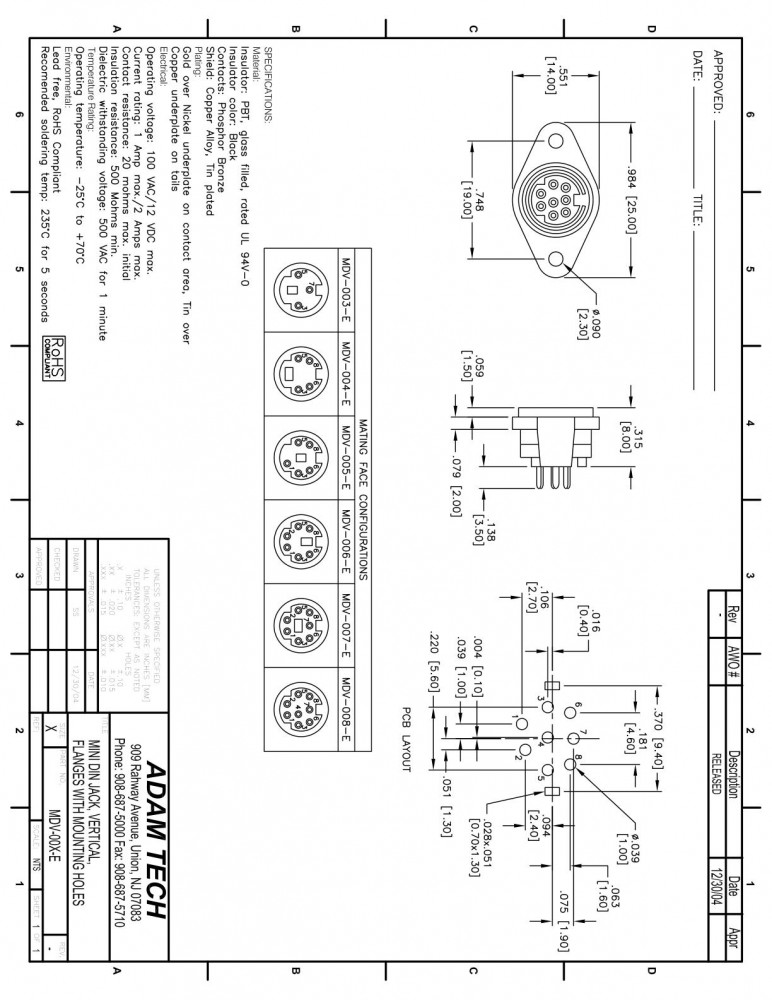 ADAM TECH MDV-00X-E Mini DIN jack drawing preview