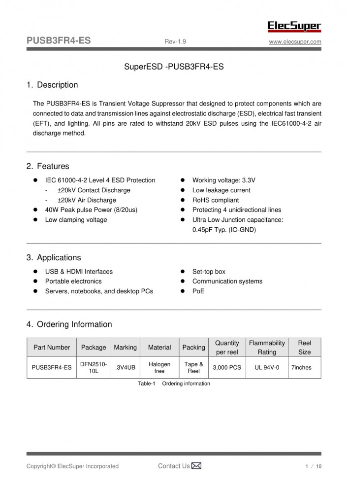PUSB3FR4-ES datasheet page 1