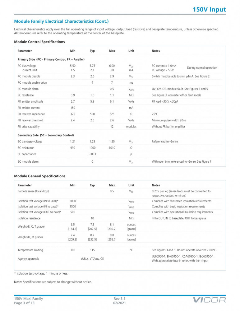 VICOR datasheet page 3