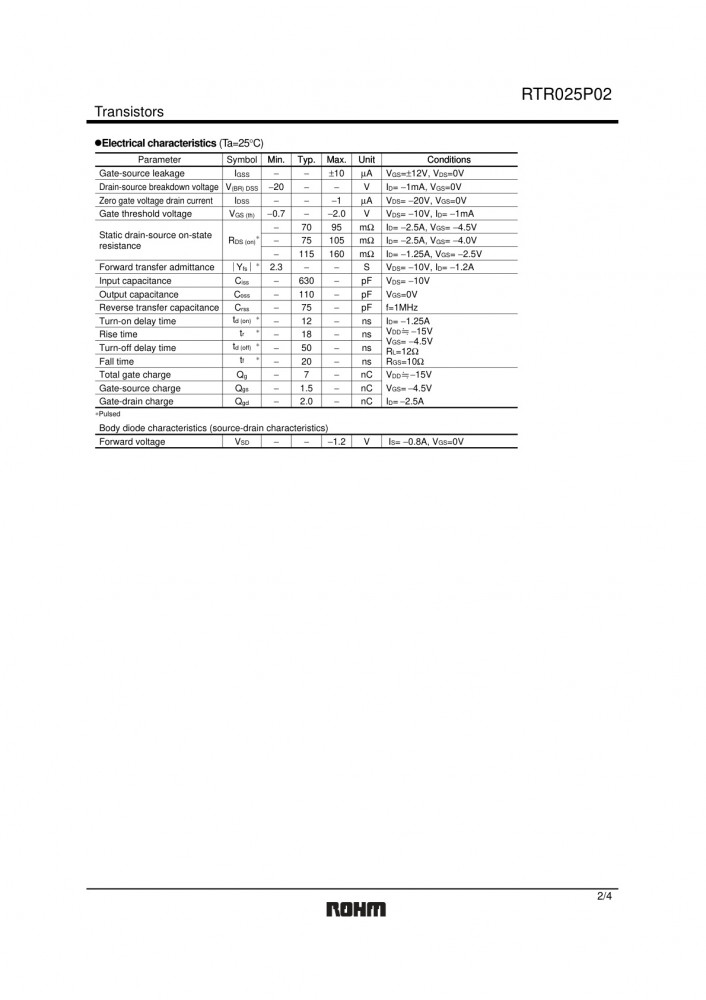 RTR025P02TL technical document page 2
