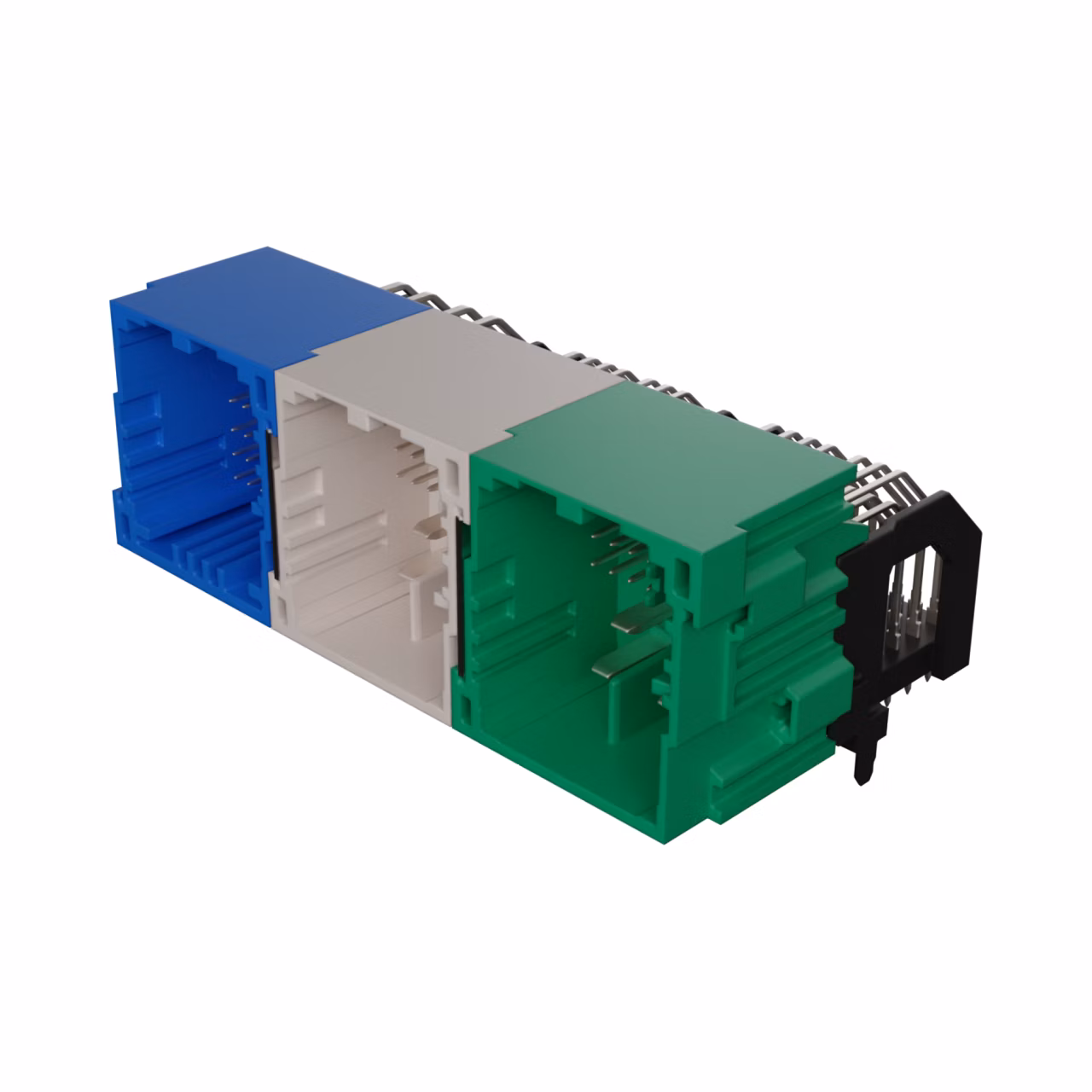 stAK50h 3 Bay Right-Angle Hybrid Header, 82 Circuits, Bay 1: 32 Circuits/Key 2/Blue; Bay 2: 25 Circuits/Key 2/Gray; Bay 3: 25 Circuits/Key 1/Green; Tray for sale