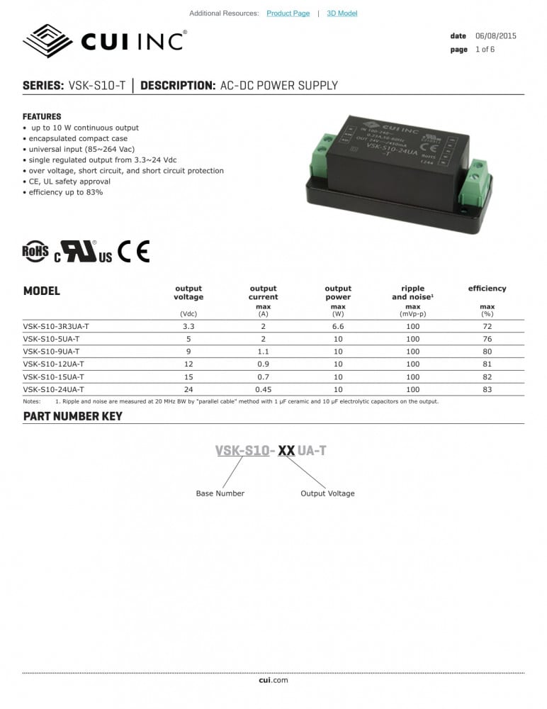 CUI VSK-S10-T datasheet page 1