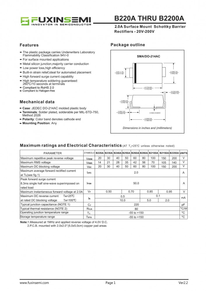 B240A datasheet page 1