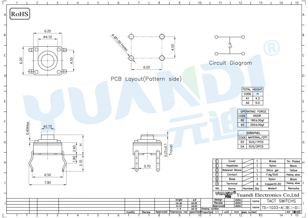 YUANDI TS-1033-A1B3-D2 technical drawing page 1