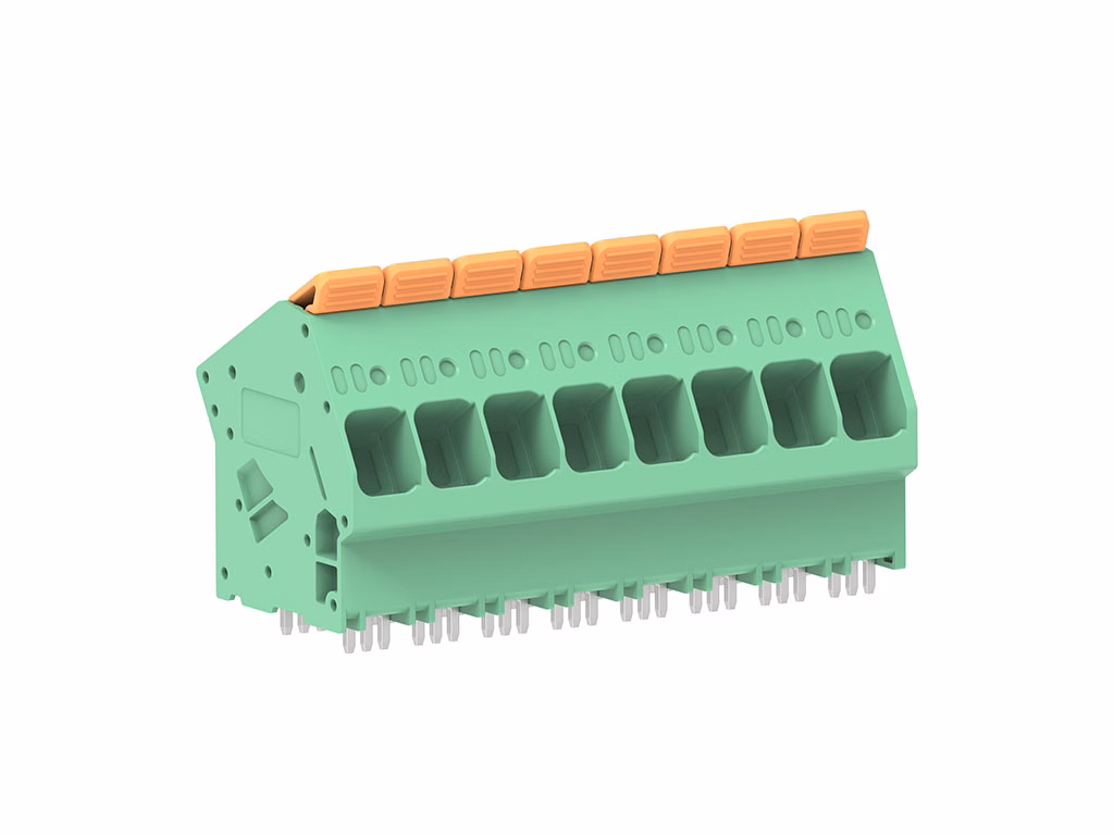 10.00mm Pitch Lever Activated Fixed Mount PCB Terminal Block, 35° Wire Entry, Bussed Terminals, 8 Circuits for sale