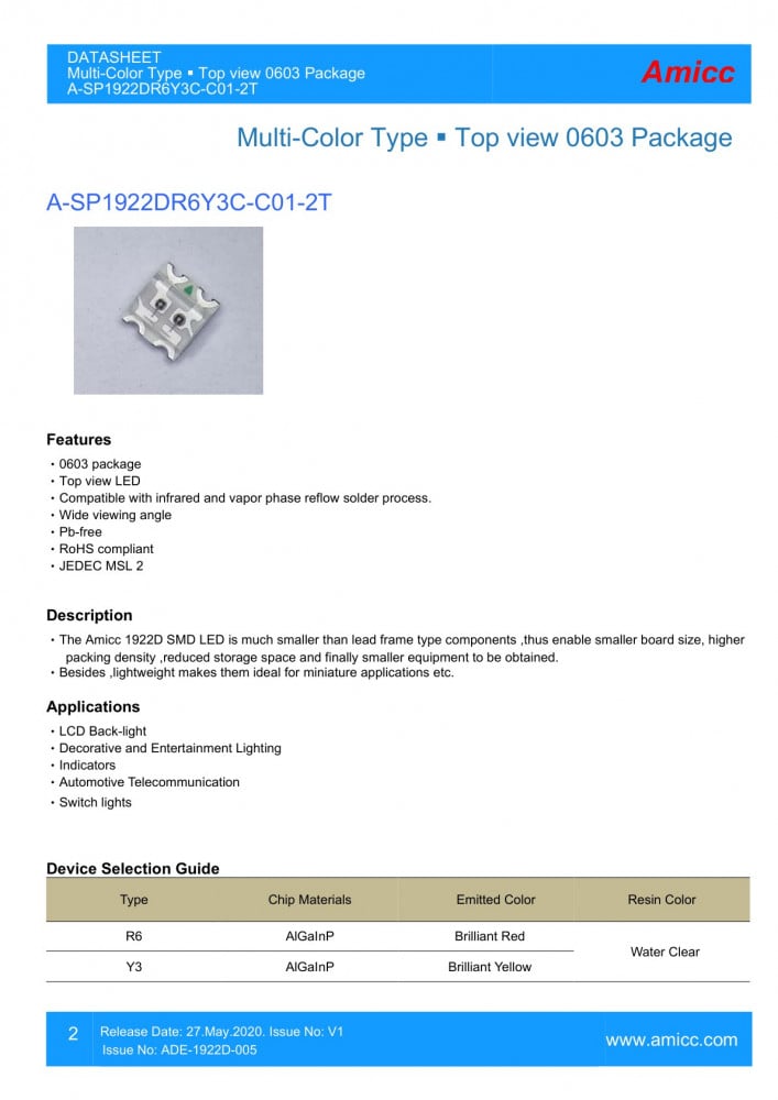 A-SP1922DR6Y3C-C01-2T datasheet page 2