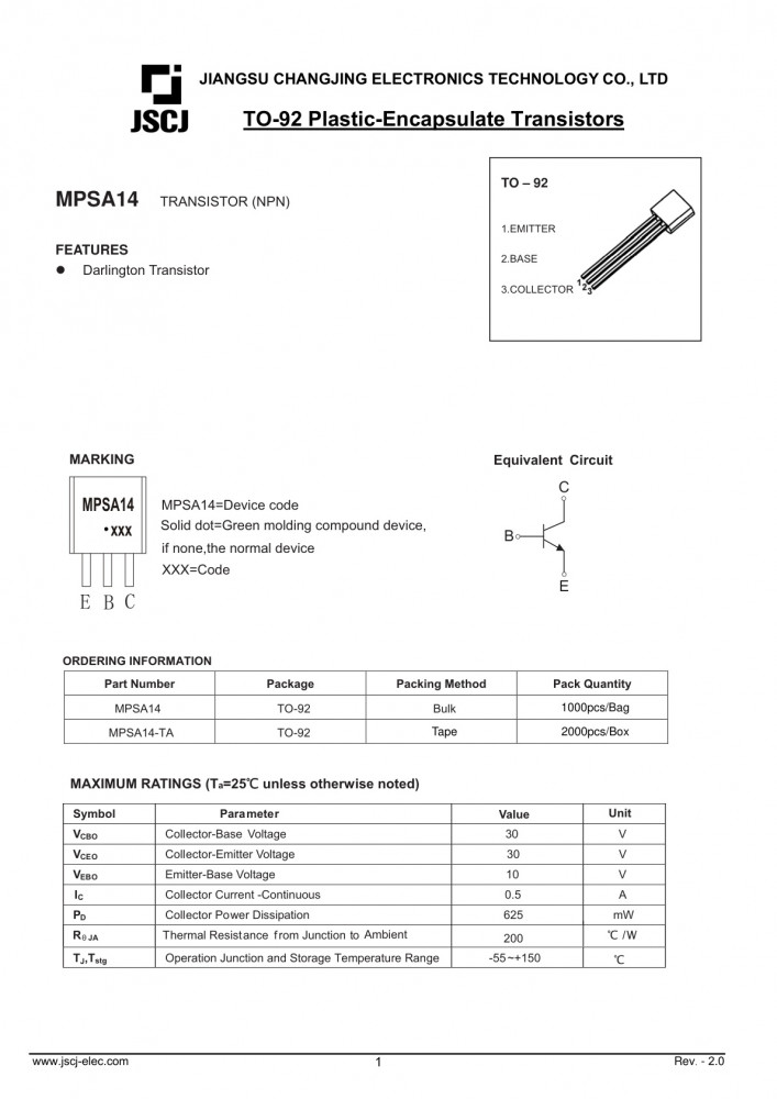 MPSA14 datasheet page 1