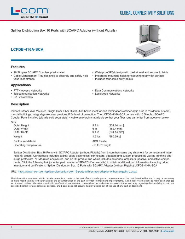 LCFDB-416A-SCA product datasheet page 1