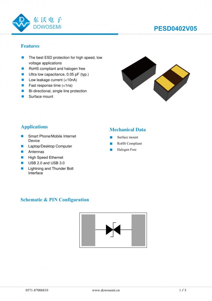 PESD0402V05 datasheet page 1