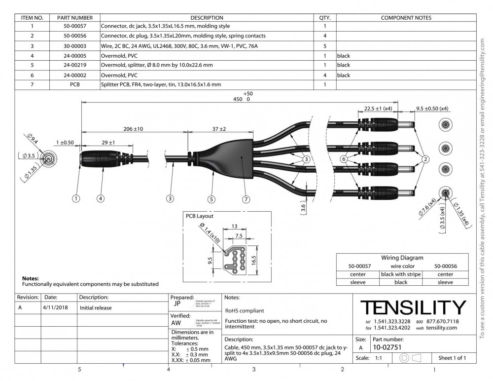 Tensility International 10-02751 product drawing and wiring diagram