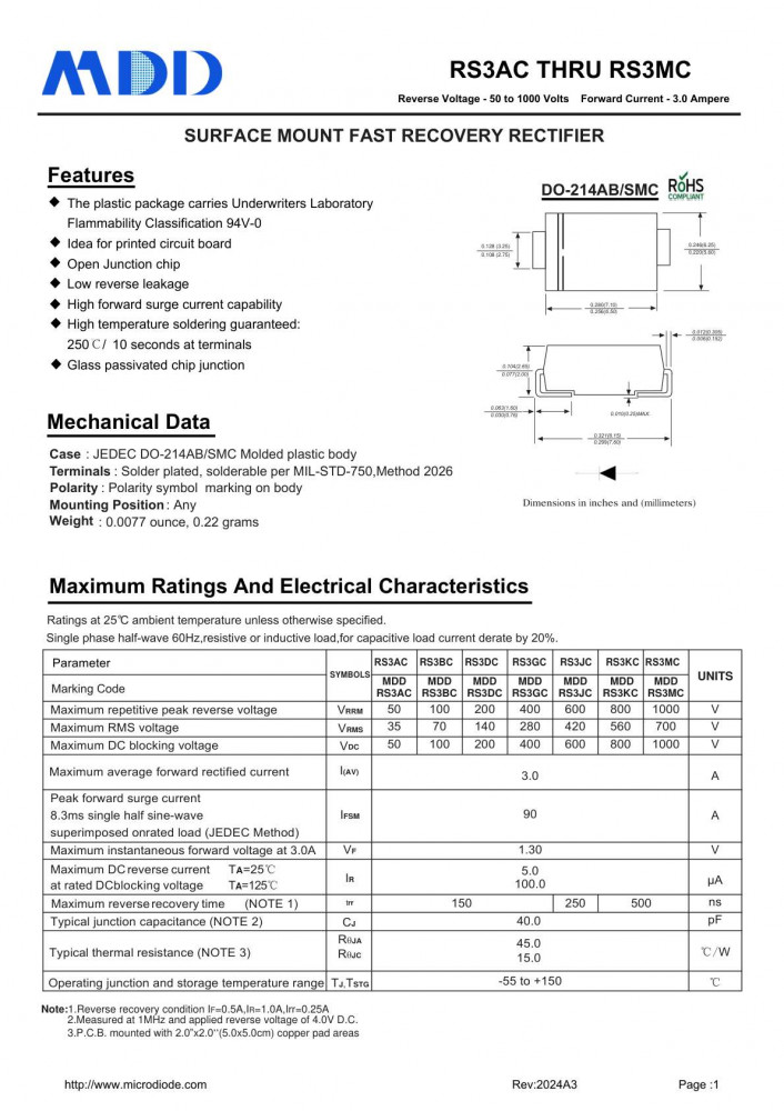 MDD RS3MC datasheet page 1