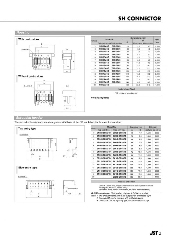 JST SHR series technical document page 2