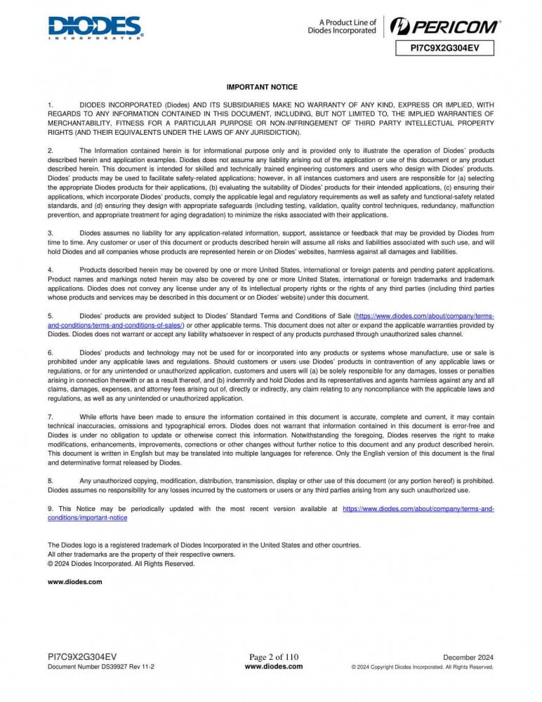 PI7C9X2G304EV datasheet page 2