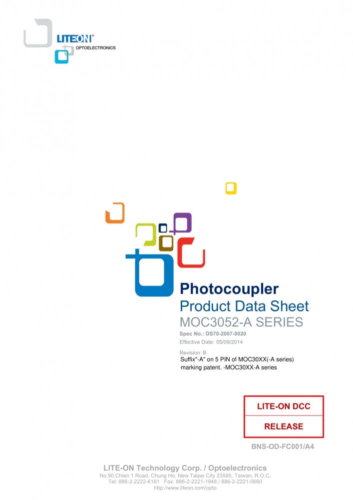 MOC3052M-A datasheet page 1